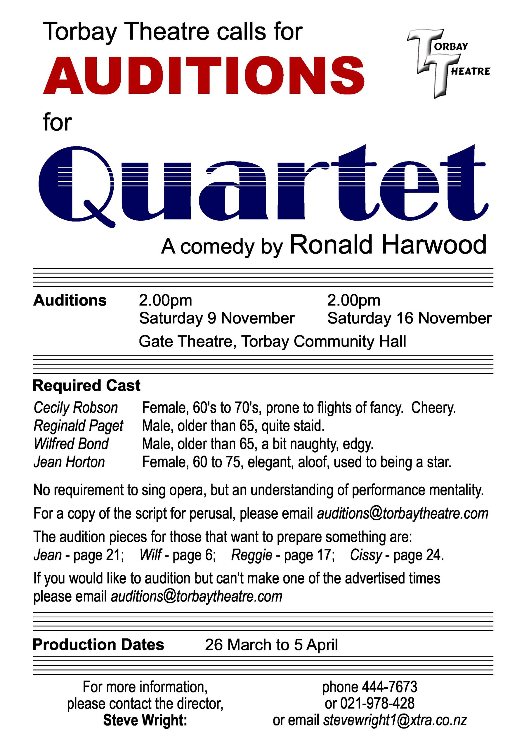 Quartet – A4 Auditions poster – Torbay Theatre